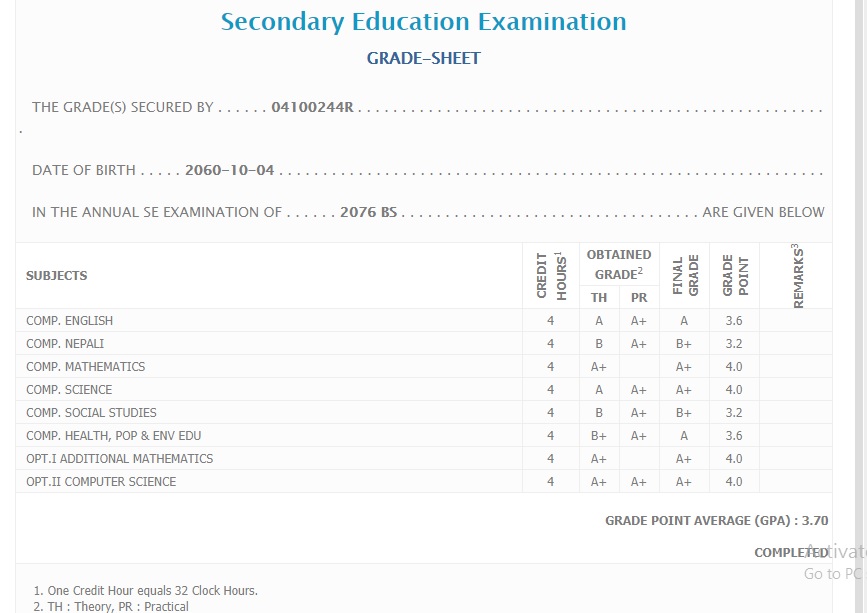 Online SEE Grade Sheet; SEE 2076 Result! - gbsnote